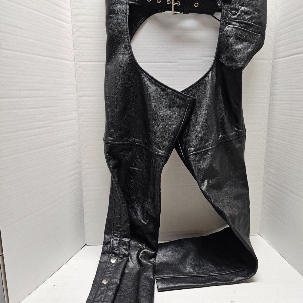 Fmc Black Leather Biker Motorcycle Womens Chaps Snap … - Gem